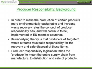 PPT – Producer Responsibility: Background PowerPoint presentation ...