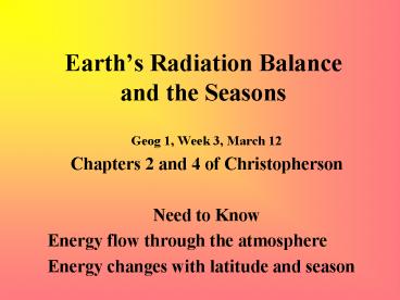 Earths Radiation Balance and the Seasons presentation | free to view