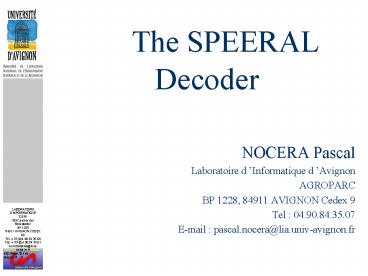 The SPEERAL Decoder presentation | free to download