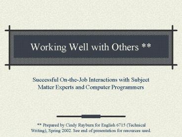 PPT – Working Well with Others PowerPoint presentation | free to view ...