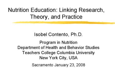 Nutrition Education: Linking Research, Theory, and Practice ...