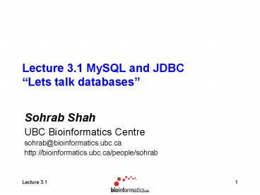 Lecture 3.1 MySQL and JDBC presentation | free to view