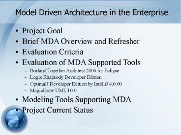 PPT – Model Driven Architecture in the Enterprise PowerPoint ...