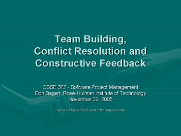 Team Building, Conflict Resolution and Constructive Feedback ...