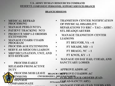 U'S' ARMY HUMAN RESOURCES COMMAND RESERVE COMPONENT PERSONNEL SUPPORT ...