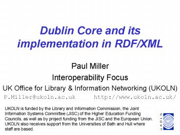 Dublin Core and its implementation in RDF/XML presentation | free to ...