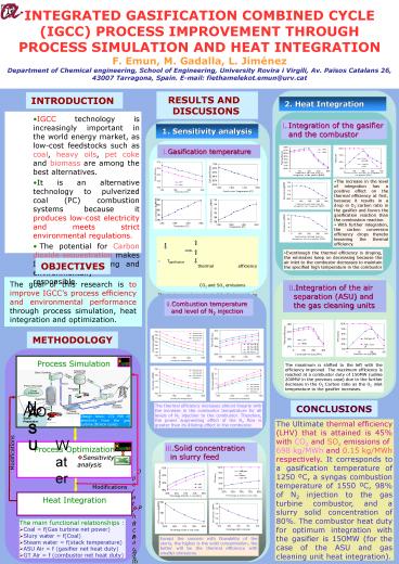 INTEGRATED GASIFICATION COMBINED CYCLE IGCC PROCESS IMPROVEMENT THROUGH ...