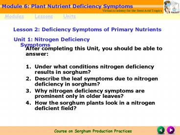 Unit 1: Nitrogen Deficiency Symptoms presentation | free to view