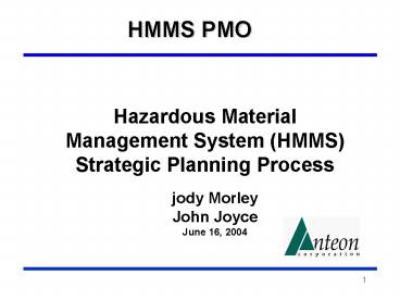Hazardous Material Management System HMMS Strategic Planning Process ...