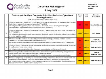 Corporate Risk Register presentation | free to view