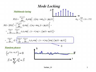 Mode Locking presentation | free to view