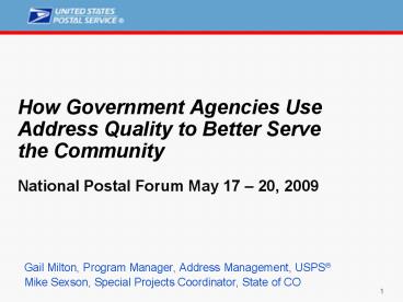 Gail Milton, Program Manager, Address Management, USPS presentation ...
