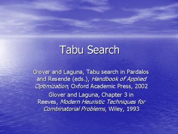 Tabu Search presentation | free to view