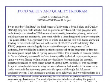 PPT – FOOD SAFETY AND QUALITY PROGRAM PowerPoint presentation | free to ...