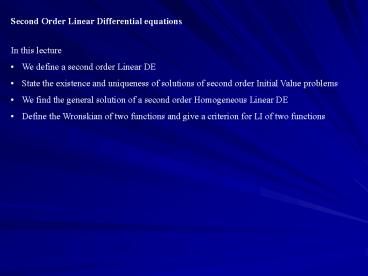 PPT – Second Order Linear Differential equations PowerPoint ...