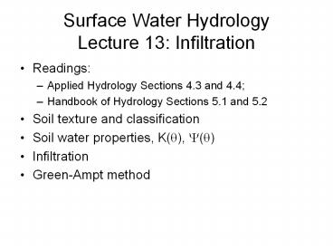PPT – Surface Water Hydrology Lecture 13: Infiltration PowerPoint ...