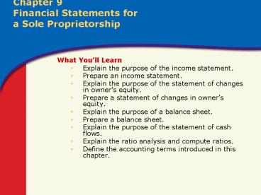 Chapter 9 Financial Statements for a Sole Proprietorship presentation ...