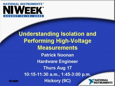 Understanding Isolation and Performing HighVoltage Measurements ...