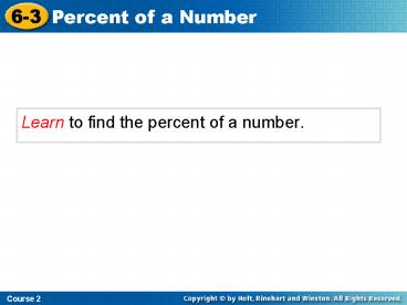 Learn to find the percent of a number' presentation | free to view