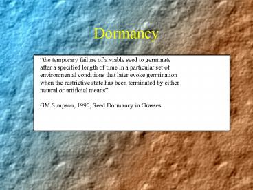 Dormancy presentation | free to view