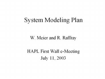 System Modeling Plan presentation | free to view