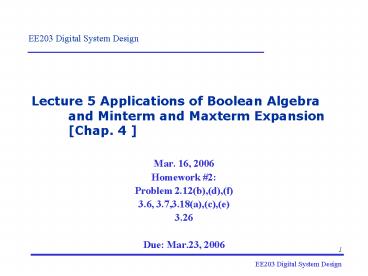 Lecture 5 Applications of Boolean Algebra and Minterm and Maxterm ...