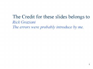 The Credit for these slides belongs to Rick Graziani The errors were ...