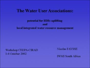 The Water User Associations: presentation | free to view