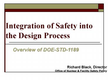 PPT – Integration of Safety into the Design Process PowerPoint ...