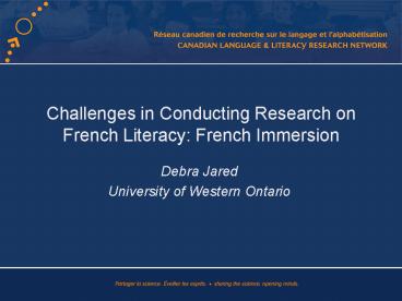 Challenges in Conducting Research on French Literacy: French Immersion ...