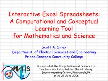 PPT – Interactive Excel Spreadsheets: A Computational and Conceptual ...