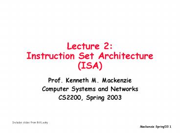 Lecture 2: Instruction Set Architecture ISA presentation | free to view