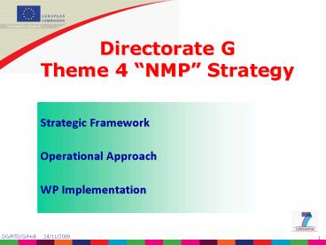 Directorate G Theme 4 NMP Strategy presentation | free to view