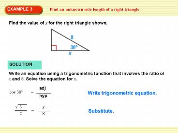 Find an unknown side length of a right triangle presentation | free to view