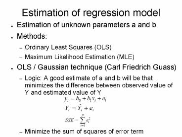 Estimation of regression model presentation | free to view