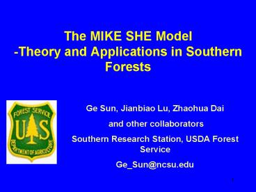The MIKE SHE Model Theory and Applications in Southern Forests ...