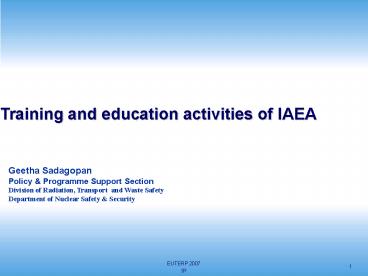 PPT – Training and education activities of IAEA PowerPoint presentation ...
