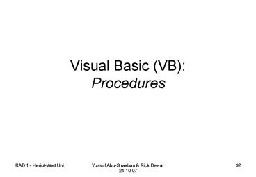PPT – Visual Basic VB: Procedures PowerPoint presentation | free to ...