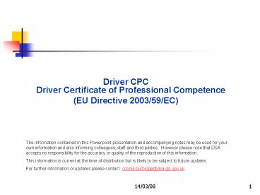 Driver CPC Driver Certificate of Professional Competence presentation ...