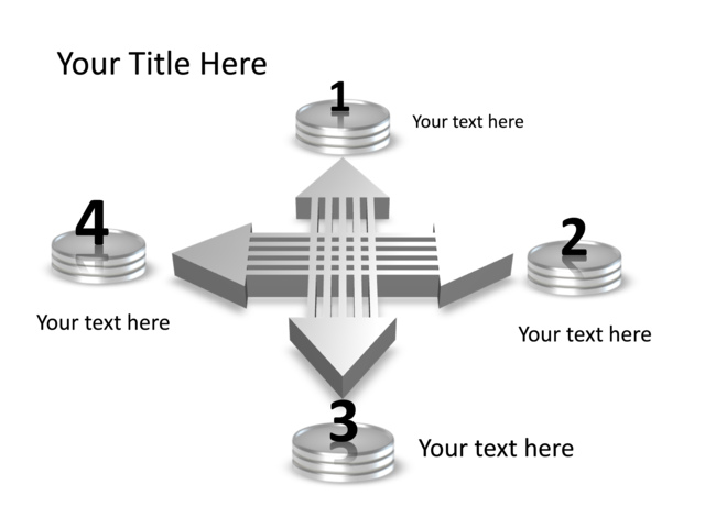 PowerPoint Slide - Agenda Diagram - 3D - Quad Arrow - Silver - 4 Points ...