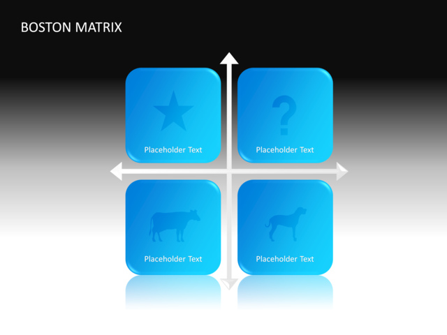 PowerPoint Slide - Boston Matrix Diagram - 3D - Blue - 4 boxes - cg-27 ...