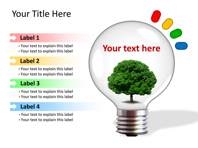 PowerPoint Slide - Bulb Diagram - 4 boxes - Multicolor - TG521 ...