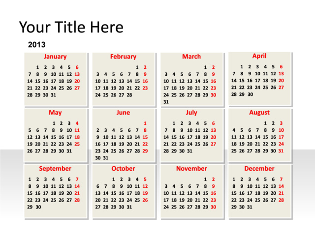 PowerPoint Slide - Calendar Diagram - 12-Months - Red - PL213 ...