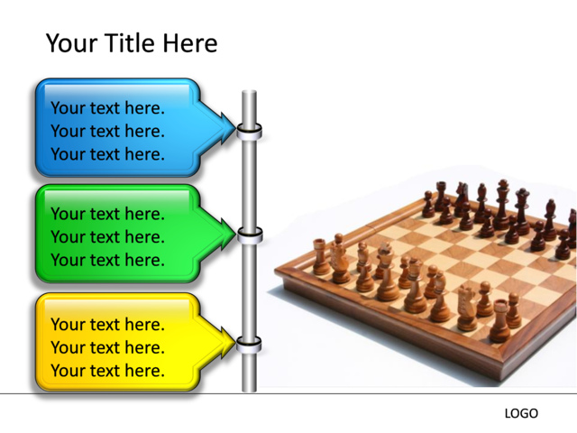 PowerPoint Slide - Chess Diagram - 3D - Multicolor - 3 Strategies - mp ...