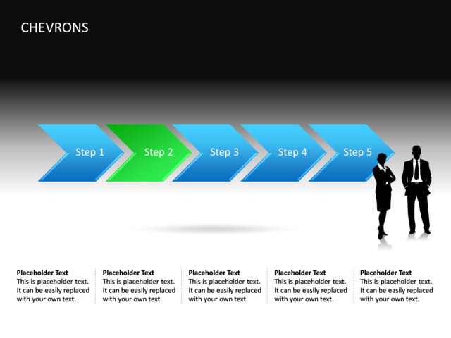 PowerPoint Slide - Chevrons Diagram - 3D - Blue - 5 Arrows - cg-30 ...