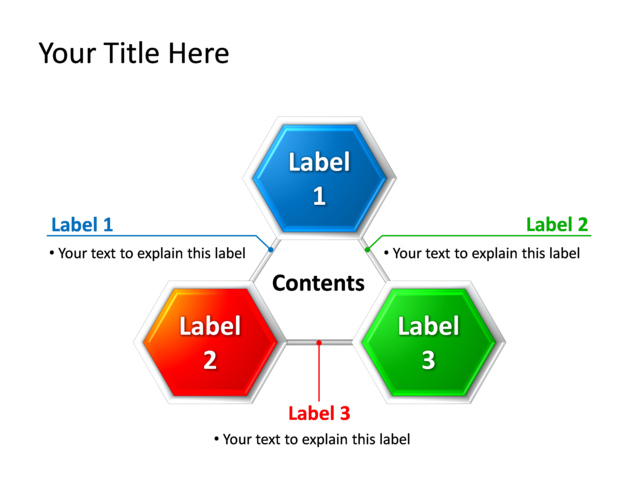 PowerPoint Slide - Diagram Hexagon - Multicolor - 3 Hexagons - TG125 ...