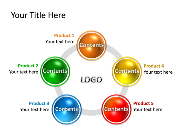 PowerPoint Slide - Diagram Sphere - 3D - Multicolor - 5 Spheres - TG116 ...