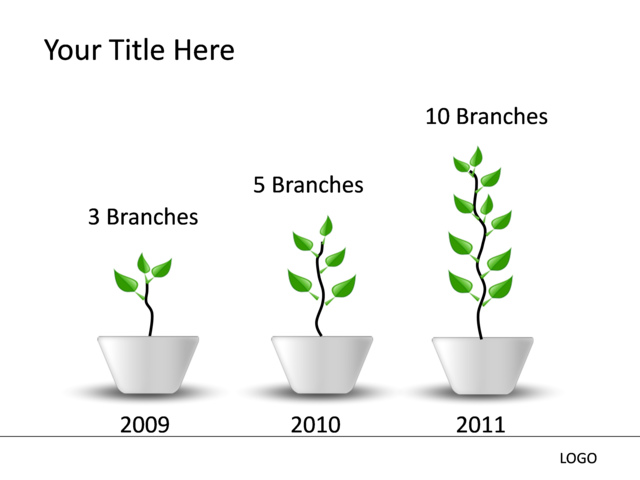 PowerPoint Slide - Growth Diagram - 3D - Green - 3 Plants - mp-187 ...