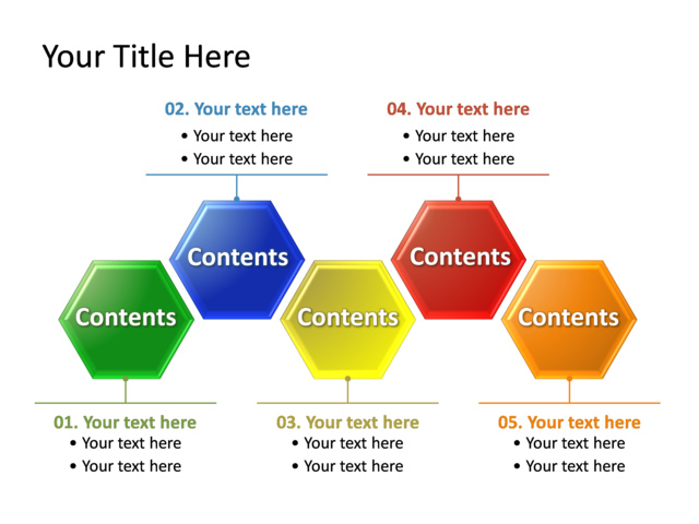 PowerPoint Slide - Hexagon Diagram - Multicolor - 5 hexagons - TG69 ...