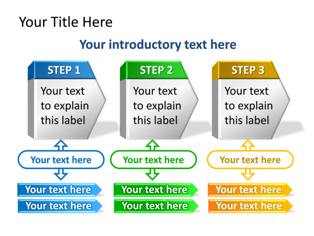 PowerPoint Slide - Step Diagram - 3D - 3 Step - Multicolor - TG550 ...